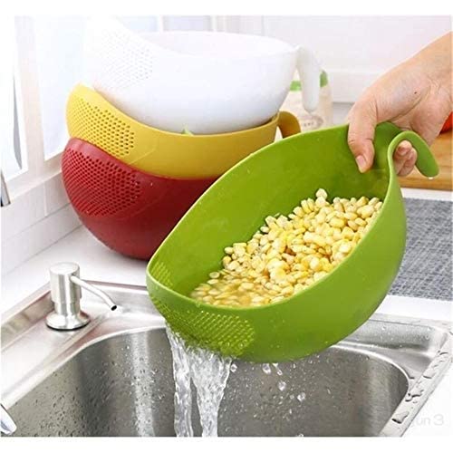 Rice Washer Quinoa Strainer Cleaning Veggie Fruit Kitchen Tools with Handle Newest (S, Green)