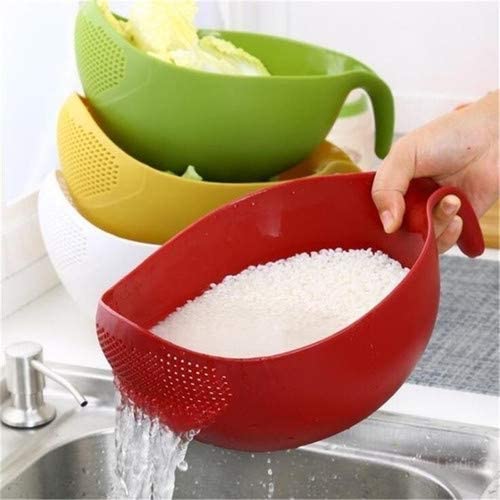 Rice Washer Quinoa Strainer Cleaning Veggie Fruit Kitchen Tools with Handle Newest (S, Green)