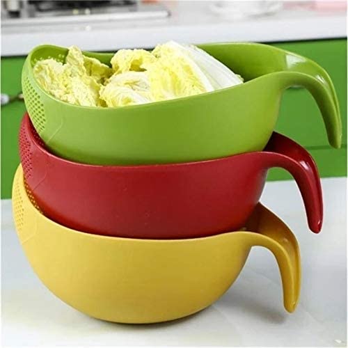 Rice Washer Quinoa Strainer Cleaning Veggie Fruit Kitchen Tools with Handle Newest (S, Green)