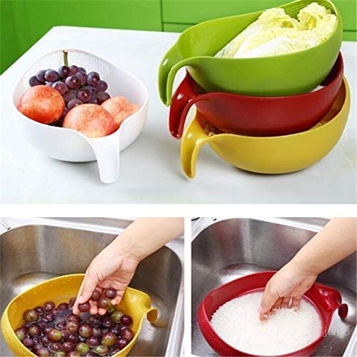 Rice Washer Quinoa Strainer Cleaning Veggie Fruit Kitchen Tools with Handle Newest (S, Green)