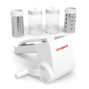 vivaant professional-grade rotary grater - 2 stainless steel drums - grate or shred hard cheeses, chocolate, nuts, and more - award-winning design with handle