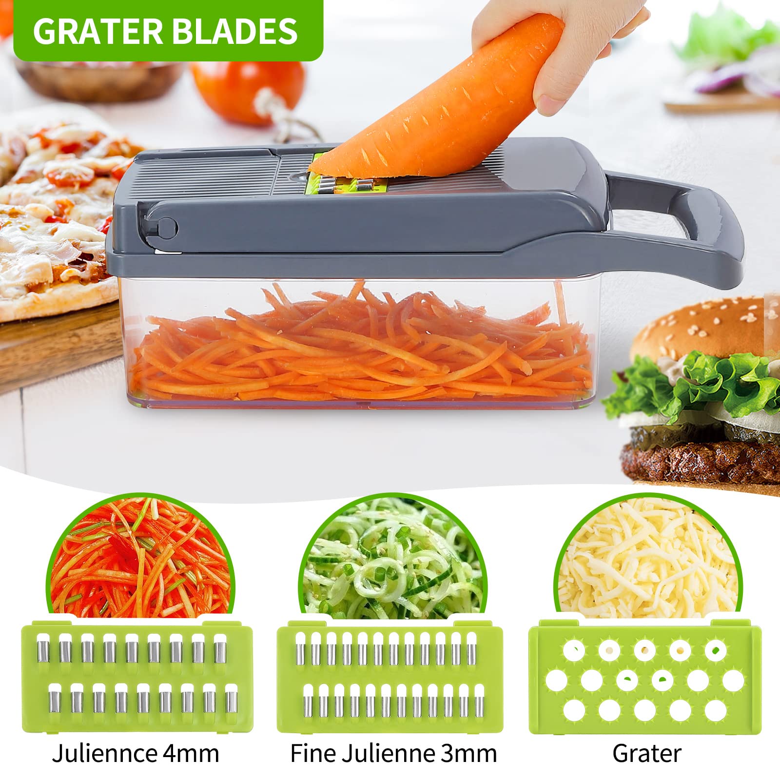 Premium Vegetable Chopper, 7 Blade Veggie Chopper, Cutter, Dicer, 12-in-1 Onion Chopper, Mandolin Slicer, Multifunctional Food Chopper with Container