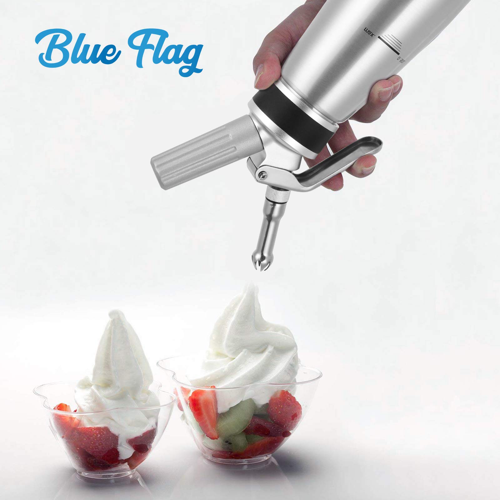 BLUE FLAG Professional Whipped Cream Dispenser 1 Pint Stainless Steel Cream Whipper Capacity Canister-Using 8g N2O Cream Chargers(Not include)