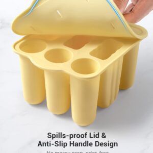 Popsicle Molds for Kids, 9 Pieces Popsicles Molds Silicone BPA- Free Popsicle Maker Ice Pop Mold Ice Pops Maker DIY Handmade Popsicles Molds for Kids Adults with Popsicle Sticks+Popsicle Bags, Yellow