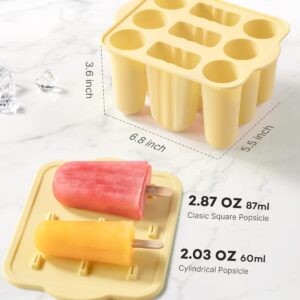 Popsicle Molds for Kids, 9 Pieces Popsicles Molds Silicone BPA- Free Popsicle Maker Ice Pop Mold Ice Pops Maker DIY Handmade Popsicles Molds for Kids Adults with Popsicle Sticks+Popsicle Bags, Yellow