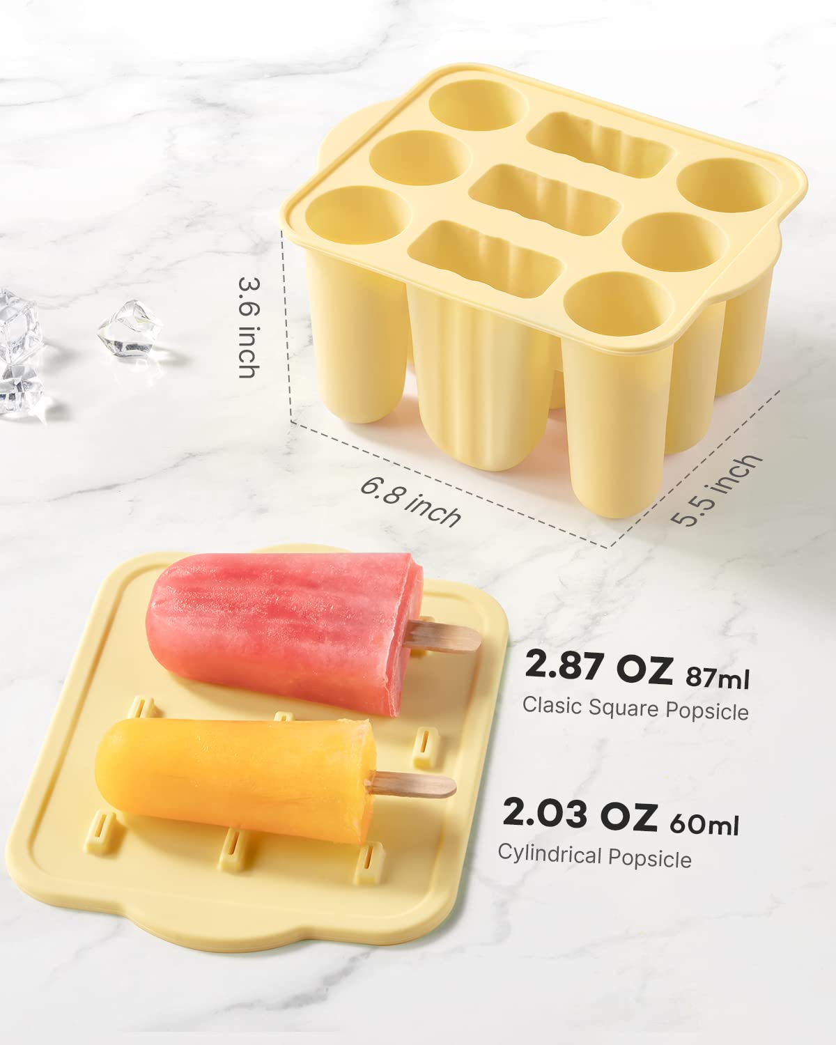 Popsicle Molds for Kids, 9 Pieces Popsicles Molds Silicone BPA- Free Popsicle Maker Ice Pop Mold Ice Pops Maker DIY Handmade Popsicles Molds for Kids Adults with Popsicle Sticks+Popsicle Bags, Yellow