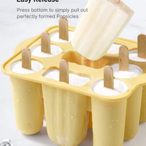 Popsicle Molds for Kids, 9 Pieces Popsicles Molds Silicone BPA- Free Popsicle Maker Ice Pop Mold Ice Pops Maker DIY Handmade Popsicles Molds for Kids Adults with Popsicle Sticks+Popsicle Bags, Yellow