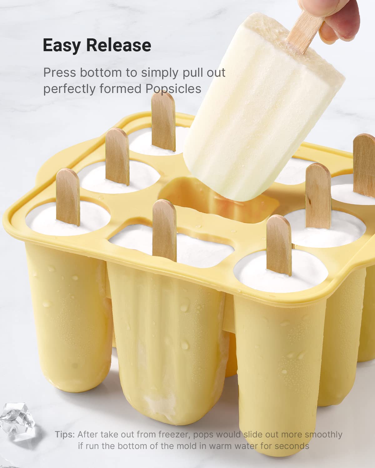 Popsicle Molds for Kids, 9 Pieces Popsicles Molds Silicone BPA- Free Popsicle Maker Ice Pop Mold Ice Pops Maker DIY Handmade Popsicles Molds for Kids Adults with Popsicle Sticks+Popsicle Bags, Yellow