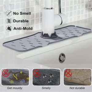 Kitchen Sink Splash Guard, Silicone Faucet Handle Drip Catcher Tray Mat, Sink Draining Pad Behind Faucet, Faucet Absorbent Mat, rying Mat for Kitchen Counter & Bathroom Kitchen Sink Splash Guard