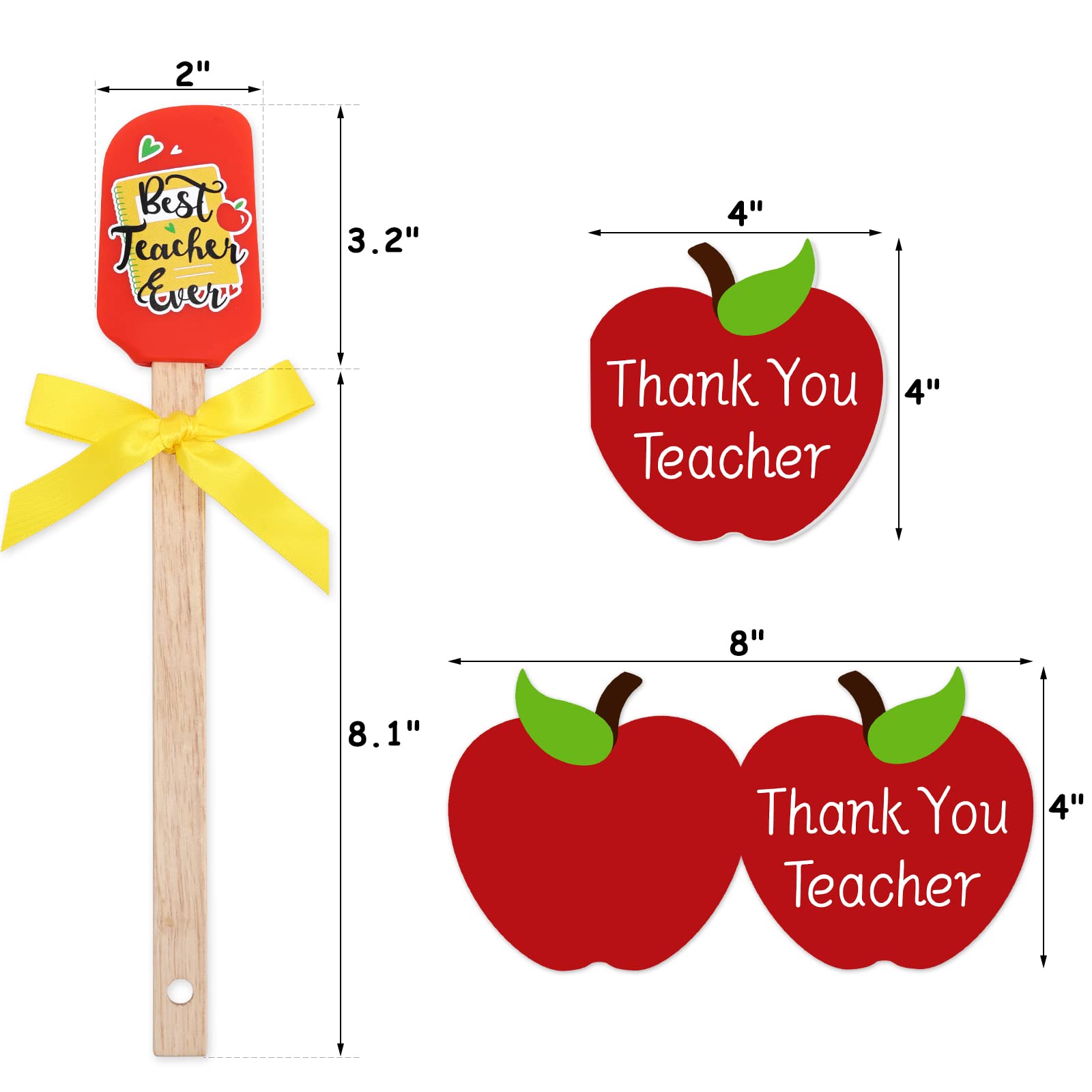 Silicone Spatulas Teacher Appreciation Gifts Thanksgiving Christmas End of Year Gifts Ideas, Thank You Teacher Apple Gift Card with Colorful Ribbon Bows Baking Gifts Kitchen Cooking Supplies Set of 3