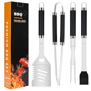 bbq tools grill tools set, stainless grill kit grilling set - heavy duty premium bbq accessories with portable bag, with spatula, fork, brush & bbq tongs- perfect grill gifts for men