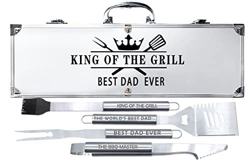 Birthday Gifts for Dad, Cool Bbq Grill Gift for Men Christmas Retirement Congratulations Get Well Soon, Unique Dad Gift from Daughter Son Kids, Gift for Men Stainless Steel Metal Tool Heavy Duty Set 4