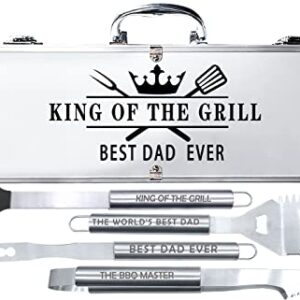 Birthday Gifts for Dad, Cool Bbq Grill Gift for Men Christmas Retirement Congratulations Get Well Soon, Unique Dad Gift from Daughter Son Kids, Gift for Men Stainless Steel Metal Tool Heavy Duty Set 4