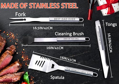 Birthday Gifts for Dad, Cool Bbq Grill Gift for Men Christmas Retirement Congratulations Get Well Soon, Unique Dad Gift from Daughter Son Kids, Gift for Men Stainless Steel Metal Tool Heavy Duty Set 4