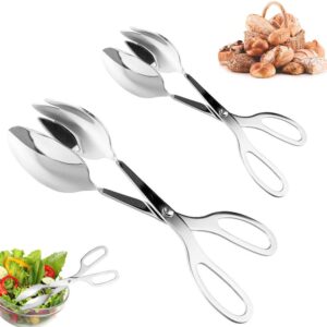 2 pack buffet tongs,stainless steel salad tongs,serving tongs for home kitchen,cake,bread,catering,party,barbecue,seafood,frying(10inch and 8inch)