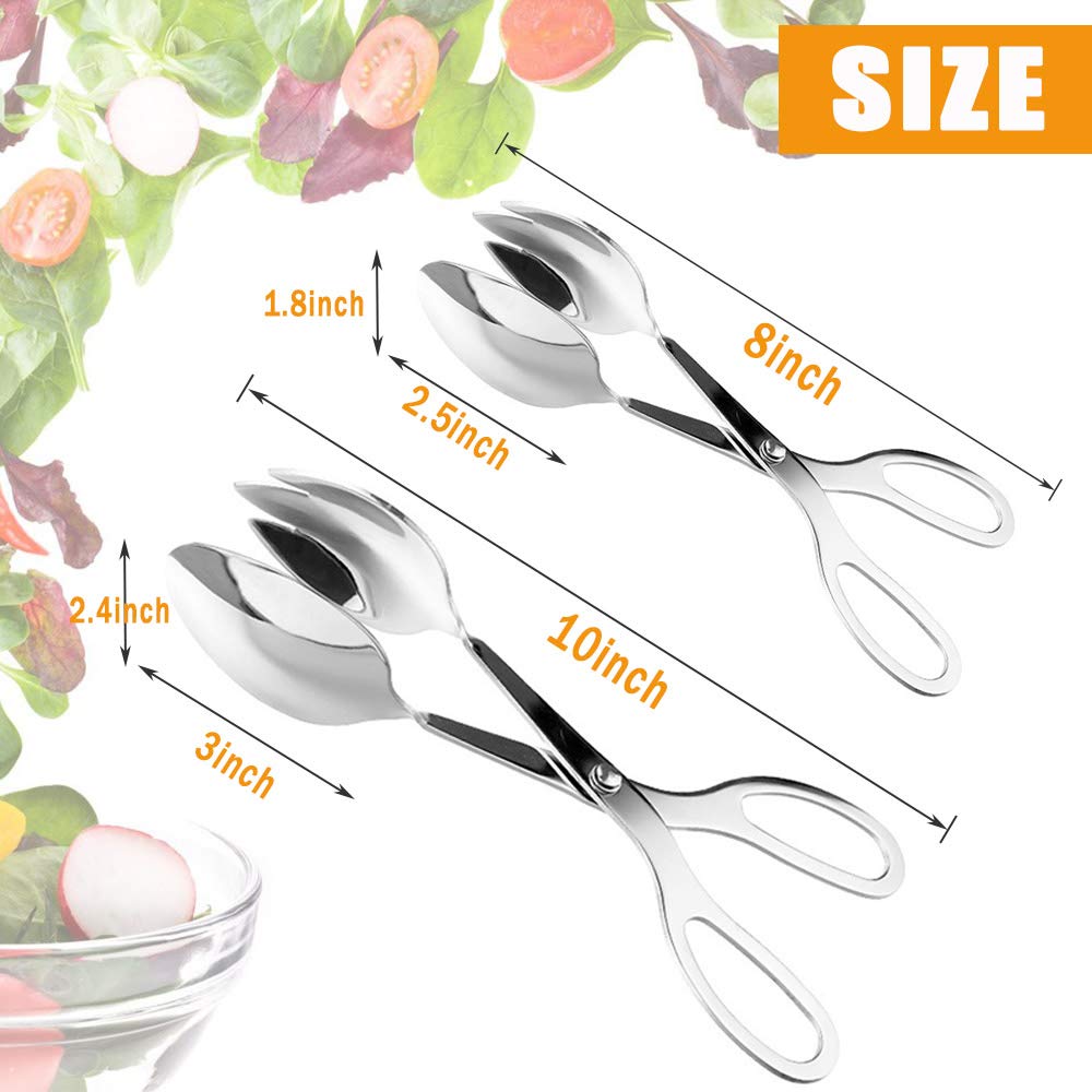 2 PACK Buffet Tongs,Stainless Steel Salad Tongs,Serving Tongs for Home Kitchen,Cake,Bread,Catering,Party,Barbecue,Seafood,Frying(10Inch and 8Inch)