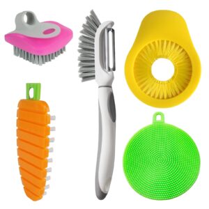 openfly flexible vegetable brush fruit and vegetable brushes, vegetable/fruit peeler with brush bendable fruit brush scrubber for food veggies carrot potato corn, 5 pcs