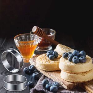 6 Pieces English Muffin Rings Crumpet Rings Double Rolled Tart Ring Stainless Steel Muffin Tart Rings Nonstick Metal Round Ring Mold for Home Food Making Tool, 3.15 Inch