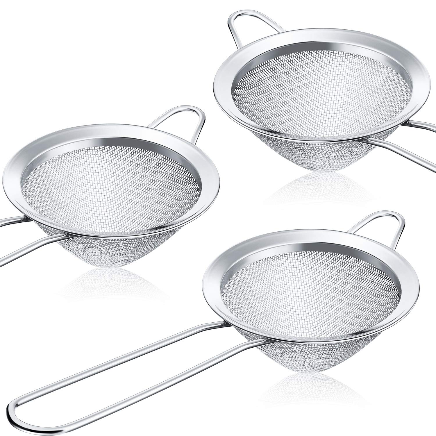 3 Pieces Tea Strainers Cocktail Strainer Stainless Steel Fine Mesh Strainer Colander Conical Food Loose Tea Strainer Practical Bar Strainer Tool (Silver,3.3 Inches)