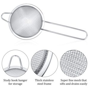 3 Pieces Tea Strainers Cocktail Strainer Stainless Steel Fine Mesh Strainer Colander Conical Food Loose Tea Strainer Practical Bar Strainer Tool (Silver,3.3 Inches)