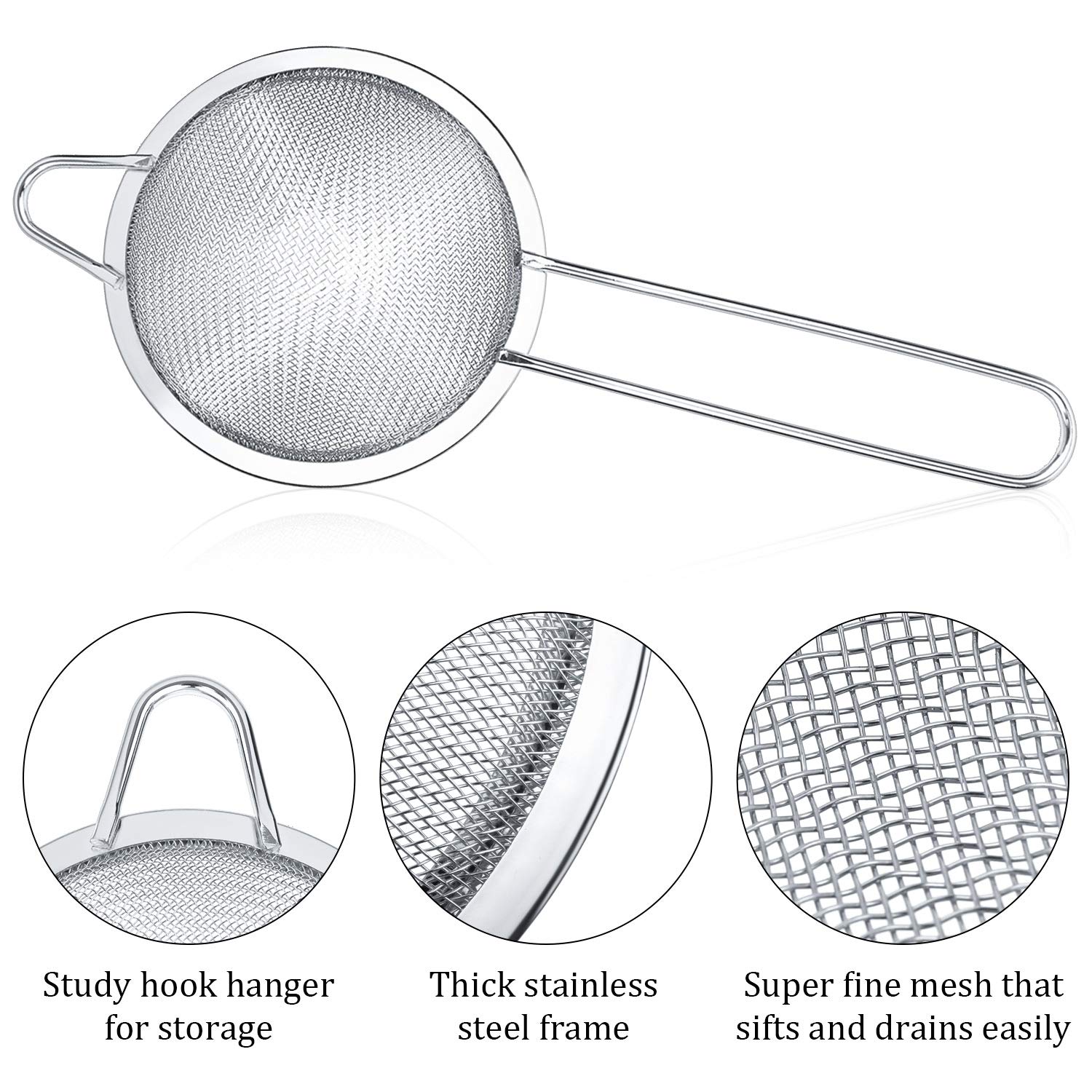 3 Pieces Tea Strainers Cocktail Strainer Stainless Steel Fine Mesh Strainer Colander Conical Food Loose Tea Strainer Practical Bar Strainer Tool (Silver,3.3 Inches)