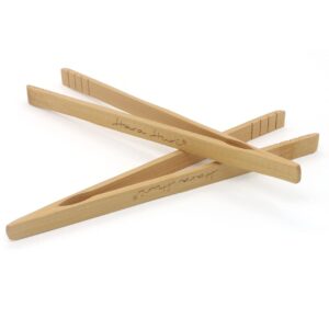 hara huri bamboo toaster tongs - set of 2 reusable heat resistant wooden toast tongs - 8 inch long natural wood kitchen utensil for serving pickle muffin