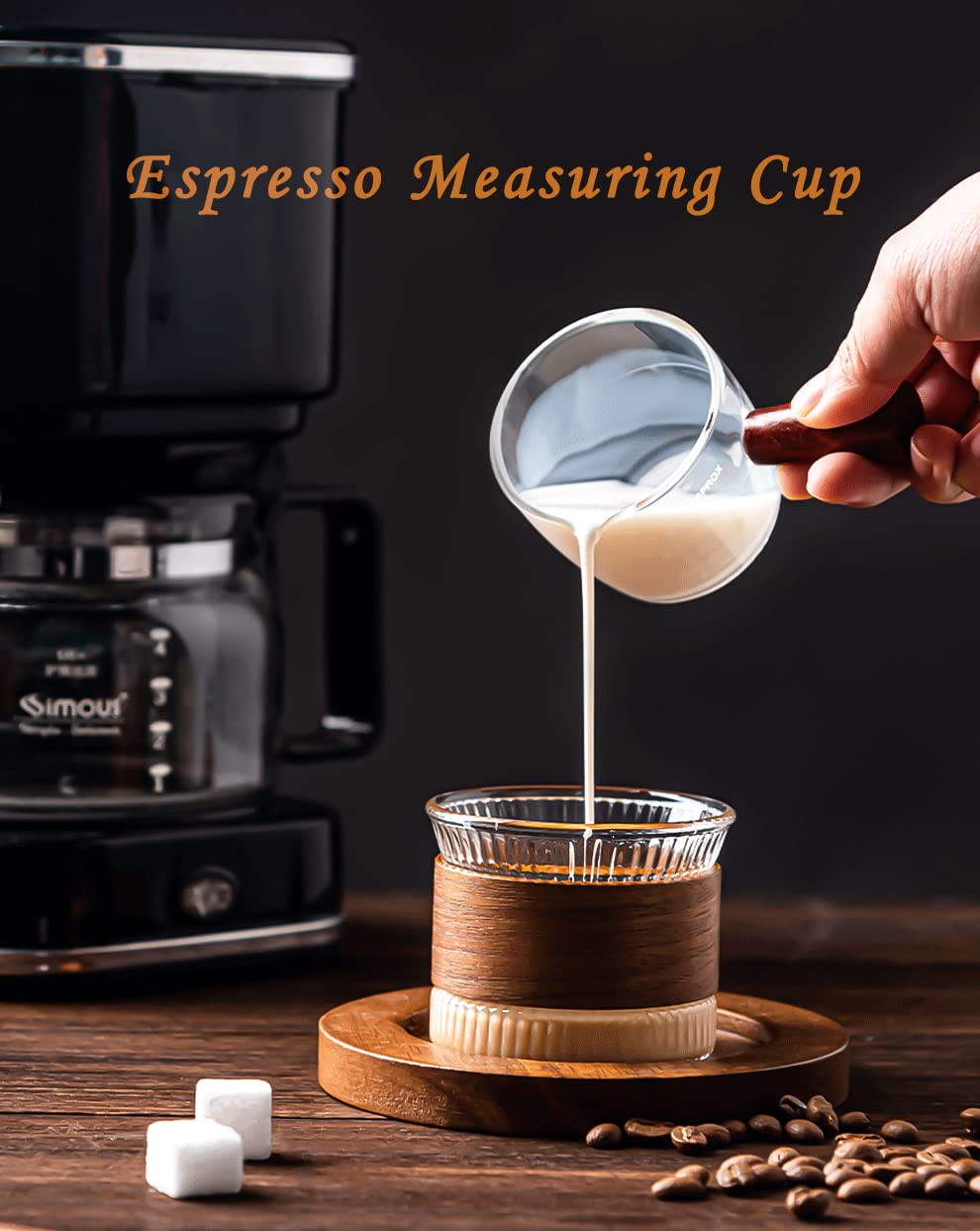 Espresso Shot Glass 75ML Single Spouts Espresso Measuring Cup Accessories with Wood Handle for Barista Milk Coffee Espresso Making (1 Pack)