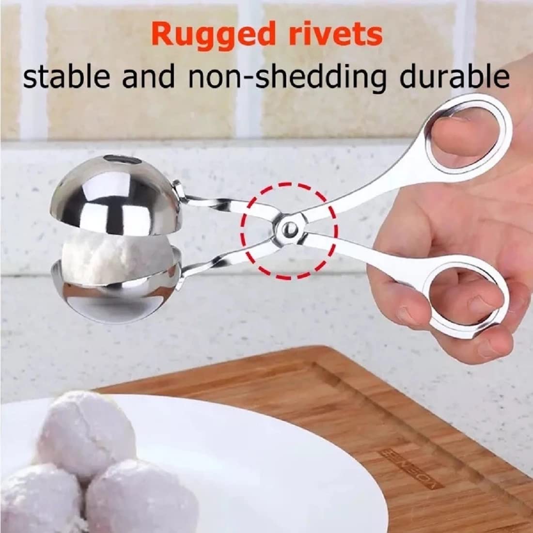 Meat Baller, Stainless Steel Meatball Maker with Anti-Slip Handles, 1.3" None-Stick Easy Meatballs Maker, Meat Baller Tongs Tool, Cake Pop Ice Scoop, Cookie Dough Scoop for Kitchen