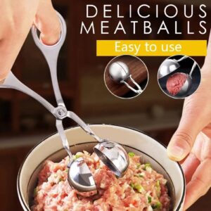 Meat Baller, Stainless Steel Meatball Maker with Anti-Slip Handles, 1.3" None-Stick Easy Meatballs Maker, Meat Baller Tongs Tool, Cake Pop Ice Scoop, Cookie Dough Scoop for Kitchen