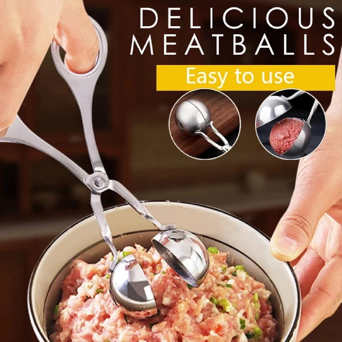 Meat Baller, Stainless Steel Meatball Maker with Anti-Slip Handles, 1.3" None-Stick Easy Meatballs Maker, Meat Baller Tongs Tool, Cake Pop Ice Scoop, Cookie Dough Scoop for Kitchen