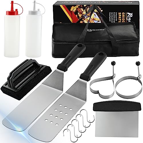 Romanticist 14Pcs Griddle Accessories Kit Flat top Griddle Tools Professional Heavy Duty Grill Spatula Accessories Set, Griddle Cleaning Kit Carry Bag for Outdoor Barbecue and Teppanyaki