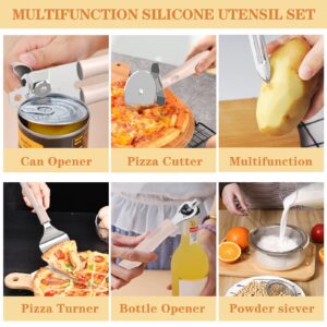 Silicone Cooking Utensil Set, Umite Chef 43 PCS Heat Resistant Kitchen Utensil Gadgets Set-Stainless Steel Handle- Kitchen Spatula Tools for Nonstick Cookware, Pots and Pans Accessories (Khaki)