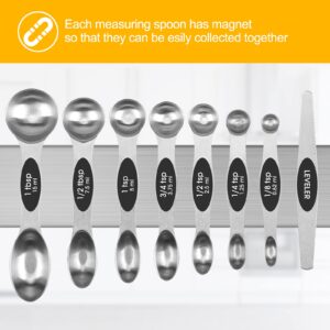 Measuring Spoons Set, Dual Sided Stainless Steel Magnetic Measuring Spoon, Fits in Spice Jars, Black, Set of 8