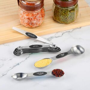 Measuring Spoons Set, Dual Sided Stainless Steel Magnetic Measuring Spoon, Fits in Spice Jars, Black, Set of 8