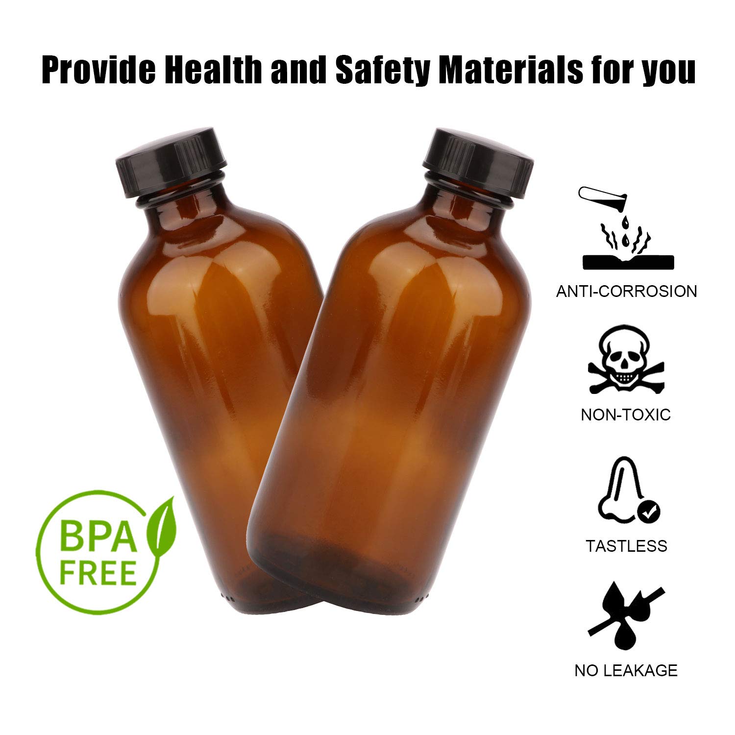 Maredash 8oz Amber Glass Bottles, 20 Pack Glass Storage Bottles with Black Lids (Brown, 20 Labels, with Funnels, Droppers and Brush)