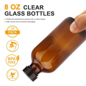 Maredash 8oz Amber Glass Bottles, 20 Pack Glass Storage Bottles with Black Lids (Brown, 20 Labels, with Funnels, Droppers and Brush)