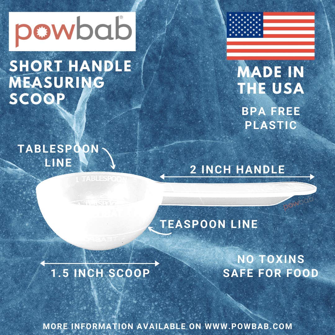 1 Tablespoon Measure Spoon Short Handle Scoops for Canisters by powbab. Made in USA. Dual Use Powder Measure for 1 Teaspoon to 1 Tablespoon Scoop. Protein, Spices, Coffee Scoop. BPA Free (10 count)