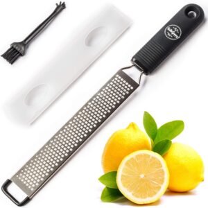 belleguppy lemon zester & cheese grater, professional zesting tool for parmesan, citrus, ginger, nutmeg, garlic, chocolate, fruits, razor-sharp stainless steel blade protective cover, dishwasher save