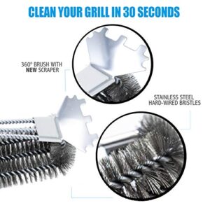 Kona Speed/Scraper Grill Brush and Scraper - Compatible with Weber and Other Brands Flat & Round Grill Grates - BBQ Cleaner for Gas Grills, Stainless Steel Cast Iron Grates - New Flex Grip Handle