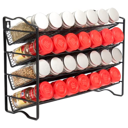 REEQMONT 4 Tier Spice Rack Organizer Storage Jar Stand Holder, for Cabinet Countertop or Wall Mount Pantry Cupboard Door, Black