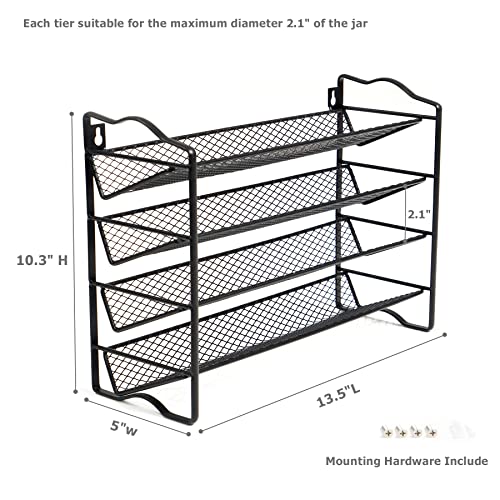 REEQMONT 4 Tier Spice Rack Organizer Storage Jar Stand Holder, for Cabinet Countertop or Wall Mount Pantry Cupboard Door, Black