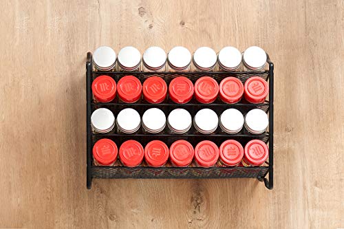 REEQMONT 4 Tier Spice Rack Organizer Storage Jar Stand Holder, for Cabinet Countertop or Wall Mount Pantry Cupboard Door, Black