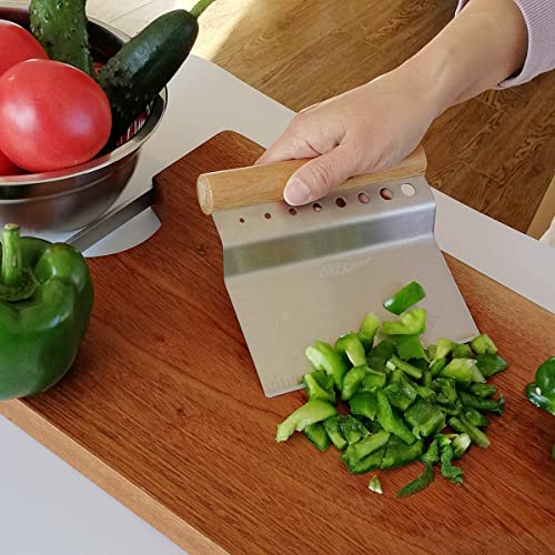 ALLTOP Dough Bench Scraper/Cutter/Chopper Stainless Steel Blade with Herb Stripper,Multipurpose Kitchen Pastry Tool with Scale Ruler - Leaf Remover - 1 Pack