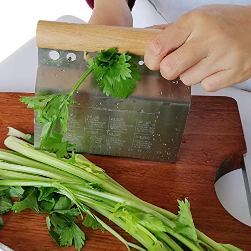 ALLTOP Dough Bench Scraper/Cutter/Chopper Stainless Steel Blade with Herb Stripper,Multipurpose Kitchen Pastry Tool with Scale Ruler - Leaf Remover - 1 Pack