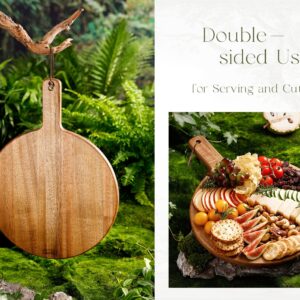 Luomal Wood Cutting Board with Handle, 16x8.2inch Acacia Wooden Serving Board for Kitchen, Cheese Charcuterie Board for Meat, Bread, Vegetables & Fruits (Gift Box Included)