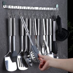 Berglander Kitchen Utensils Set 38 Pieces, Stainless Steel Cooking Utensils Set, Kitchen Gadgets Cookware, Kitchen Tool Set with Utensil Holder Rack And Hooks For Hanging Dishwasher Safe