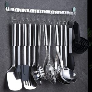 Berglander Kitchen Utensils Set 38 Pieces, Stainless Steel Cooking Utensils Set, Kitchen Gadgets Cookware, Kitchen Tool Set with Utensil Holder Rack And Hooks For Hanging Dishwasher Safe