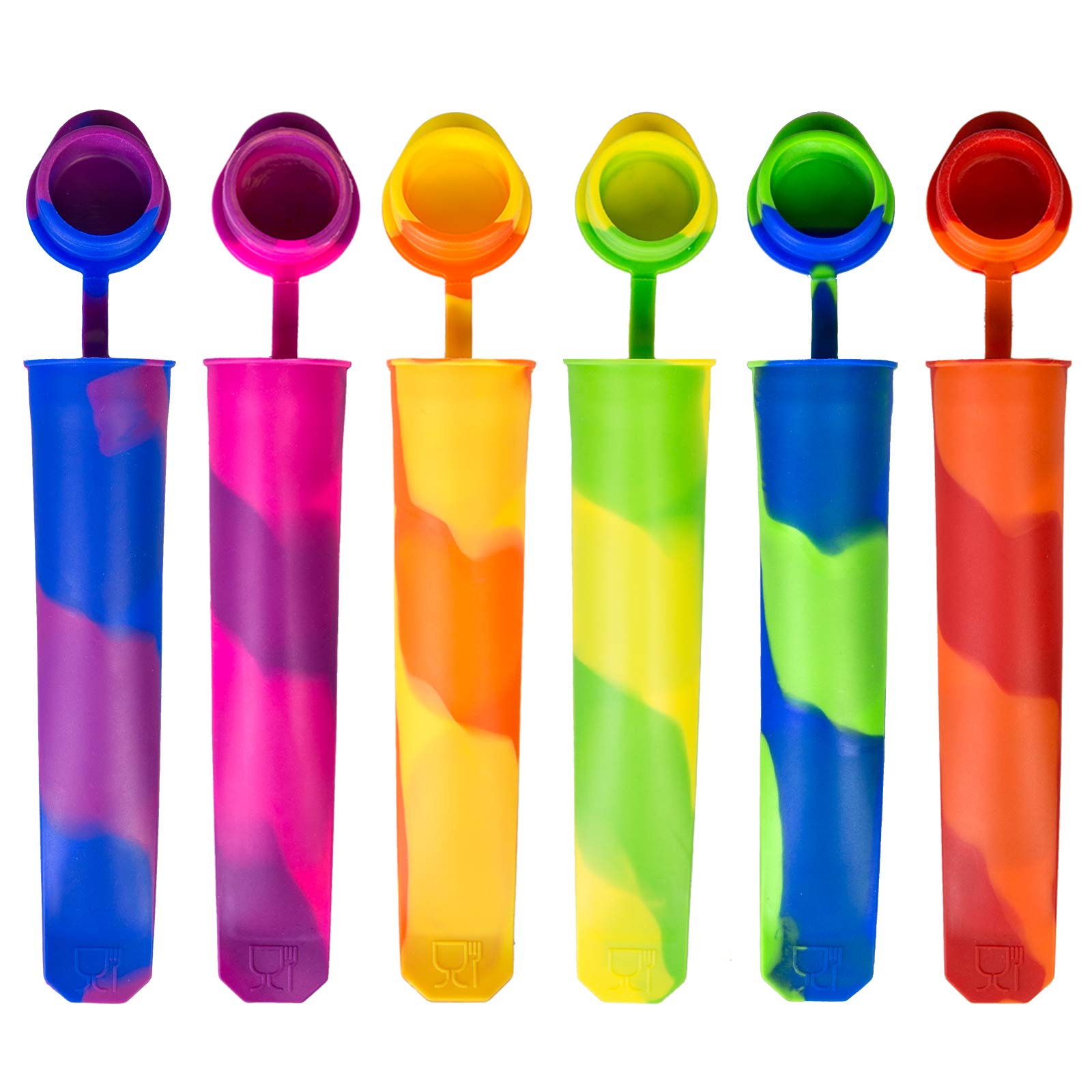 Ozera 6 Pack Popsicles Molds, Reusable Silicone Popsicle Molds for Kids, Multi-Colored Baby Popcical Molds Ice Pop Molds DIY Frozen Popsicle Maker with Lid