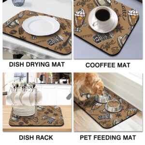 2 Pack Dish Drying Mat Drying Mat for Kitchen Counter, Coffee Mat Coffee Maker Mat Dish Drying Mats for Kitchen Counter 19.5x12Inch Dish Drying Pad Ultra Absorbent and Non-Slip Coffee Machine Mat