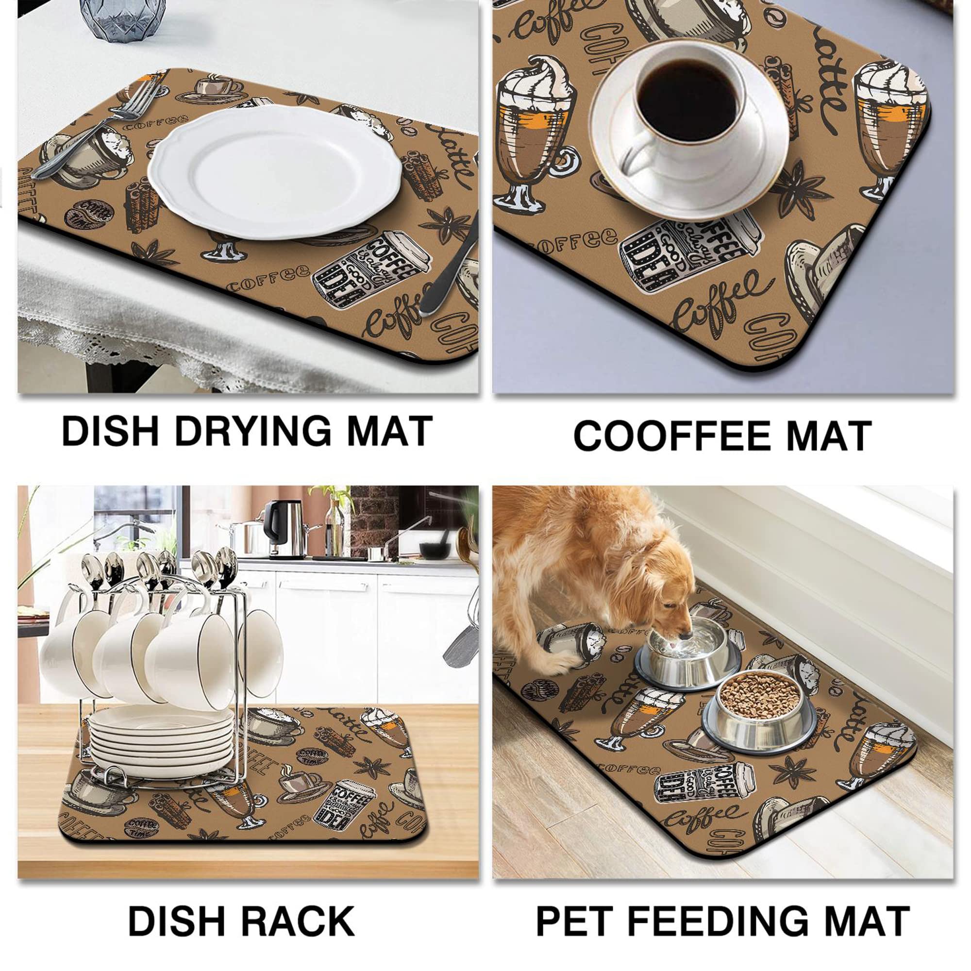 2 Pack Dish Drying Mat Drying Mat for Kitchen Counter, Coffee Mat Coffee Maker Mat Dish Drying Mats for Kitchen Counter 19.5x12Inch Dish Drying Pad Ultra Absorbent and Non-Slip Coffee Machine Mat